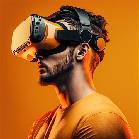 premium ai image caucasian man in orange vr headset on orange