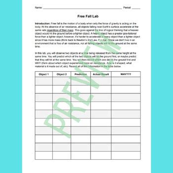 Free Fall Lab By Corines Classroom TPT