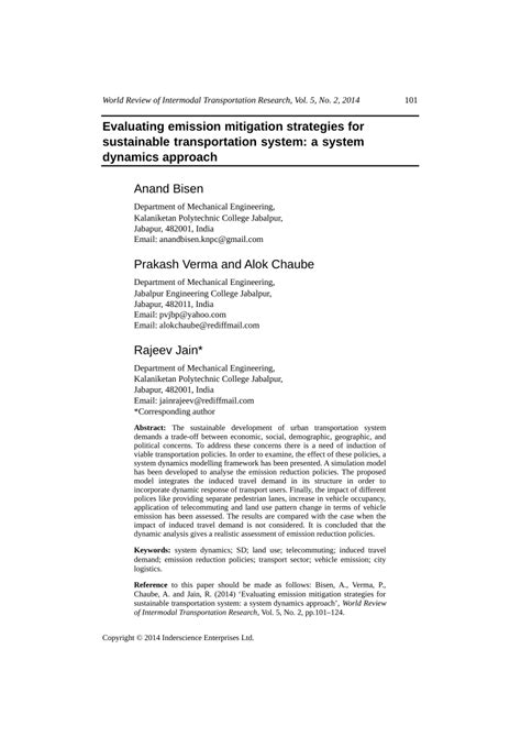 Pdf Evaluating Emission Mitigation Strategies For Sustainable Transportation System A System