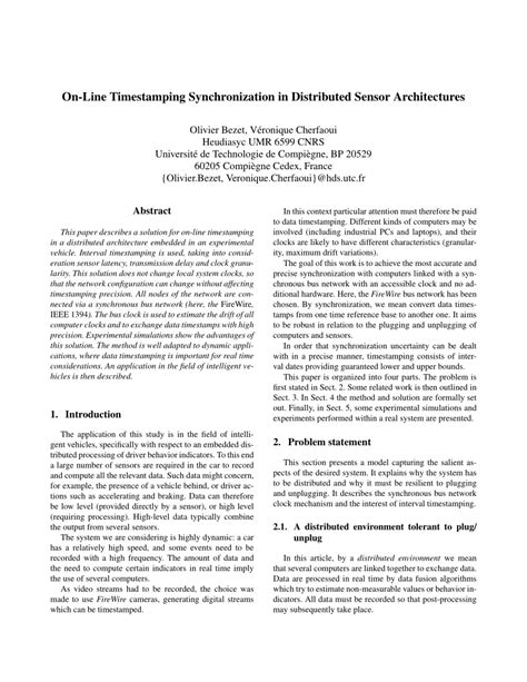 Pdf On Line Timestamping Synchronization In Distributed Sensor