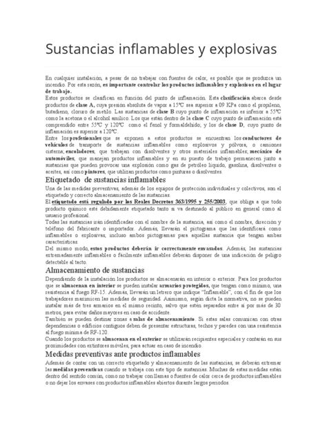 Sustancias Inflamables Y Explosivas Pdf Solvente Química