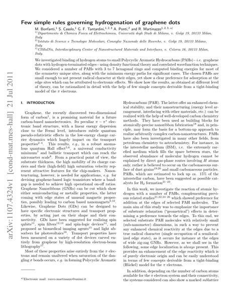 Pdf Few Simple Rules Governing Hydrogenation Of Graphene Dots