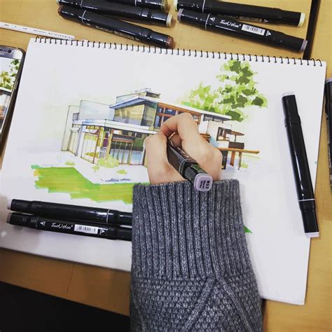 현대건축디자인학원 비전공자 학생작품 건축스케치 표현력 8주과정 컬러링 현대건축디자인학원 Facebook