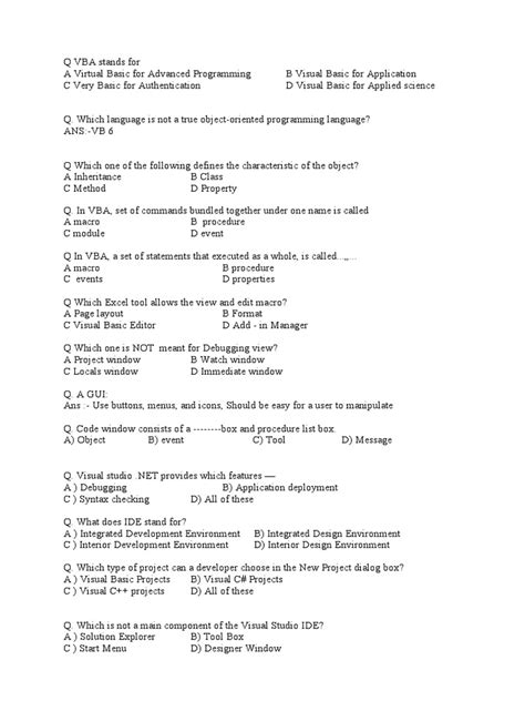 Aitt Mcq Vba Pdf Visual Basic For Applications Integrated