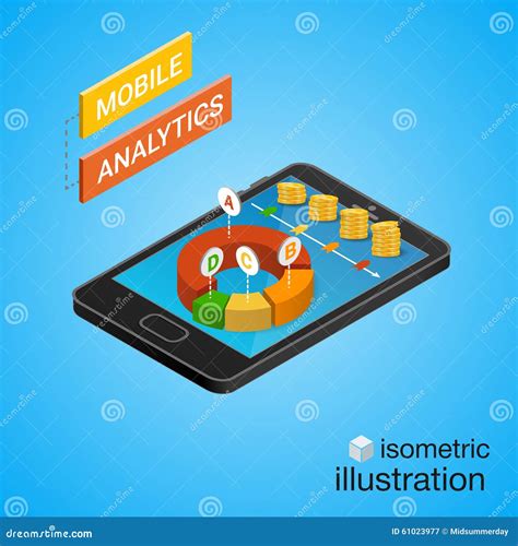 Isometric Smartphone With Graphs Mobile Analytics Concept Stock Vector Illustration Of