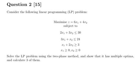 solved consider the following linear programming lp