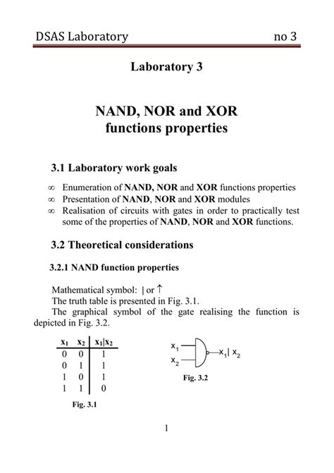 Laboratory 3 Nand Nor And Xor Functions Properties