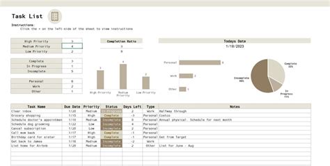 Task List Excel Spreadsheet Template Etsy