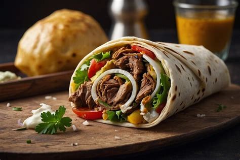 Shawarma In A Flatbread Wrap With Garlic Sauce Premium Ai Generated Image