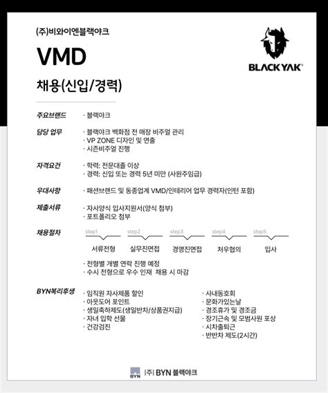 비와이엔블랙야크 채용공고 Vmd 채용 신입 경력 2023년 채용