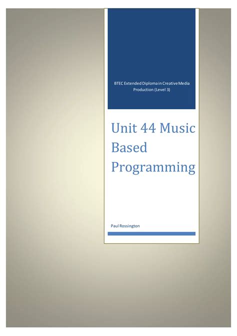 Music Based Programming Workbook Unit 44 Pdf