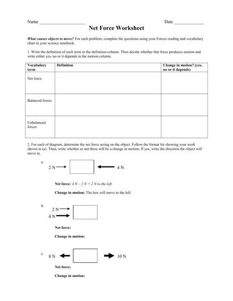 Net Force Worksheet Answer Key Db Excel Com
