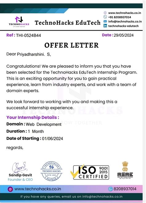 priya dharshini on linkedin internship technohackedutech edtech