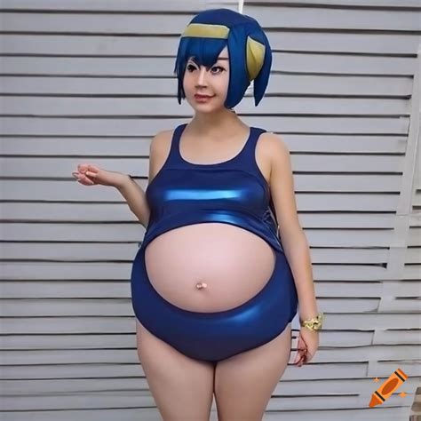 Cosplay Of Lana From Pokemon With A Huge Pregnant Belly On Craiyon