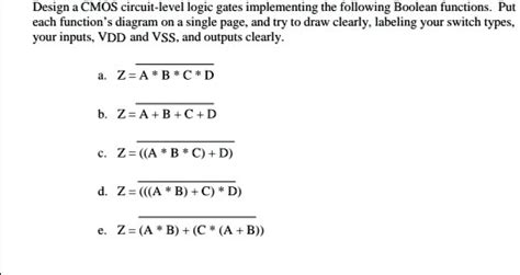 Design A Cmos Circuit Level Logic Gates Implementing The Following