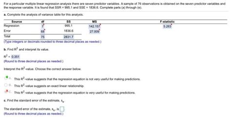 Solved Source SS For A Particular Multiple Linear Regression Chegg