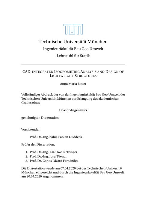 Pdf Cad Integrated Isogeometric Analysis And Design Of Lightweight Structures