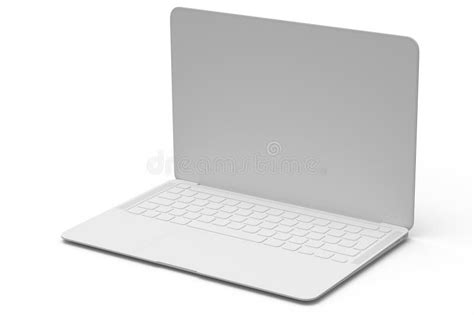 Aluminum Laptop With Empty Screen Isolated On White Monochrome