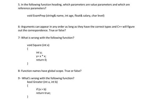 Solved Question 5 In The Following Function Heading Which
