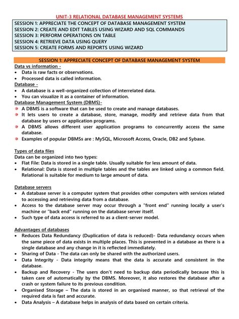 Ln 3 Relational Database Management System Grade 10 Cbse Pdf Databases Relational Database