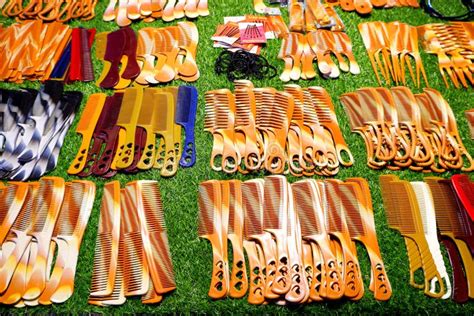 A Large Number Of Styling Combs Of Various Types Are Sold On The Table Stock Image Image Of
