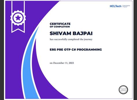 shivam bajpai on linkedin csharp programming certification hcltech