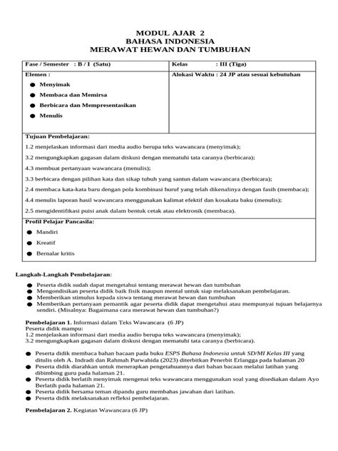 2 Esps B Indonesia Sd Mi Kls3 Km Ma Modul Ajar Modul Ajar Ma