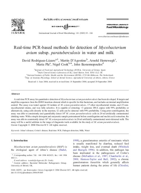 Pdf Real Time Pcr Based Methods For Detection Of Mycobacterium Avium