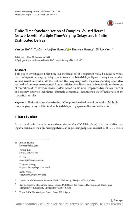 finite time synchronization of complex valued neural networks with