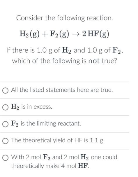 Solved Consider the following reaction. H2( g)+F2( g)→2HF(g) | Chegg.com