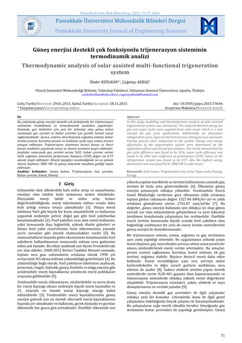 Pdf Thermodynamic Analysis Of Solar Assisted Multi Functional
