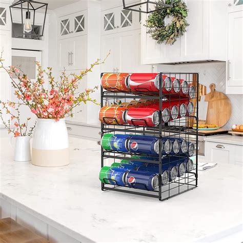 4 Tier Stackable Can Rack Organizer Soda Beverage Can Dispenser Storage