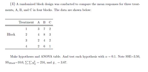 solved 4 a randomized block design was conducted to