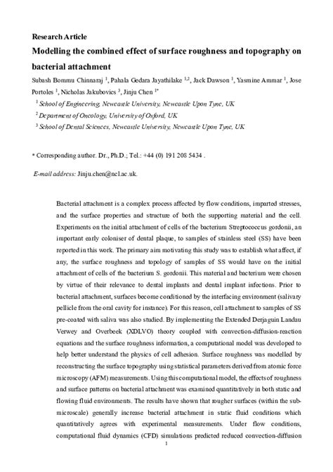 Pdf Modelling The Combined Effect Of Surface Roughness And Topography On Bacterial Attachment