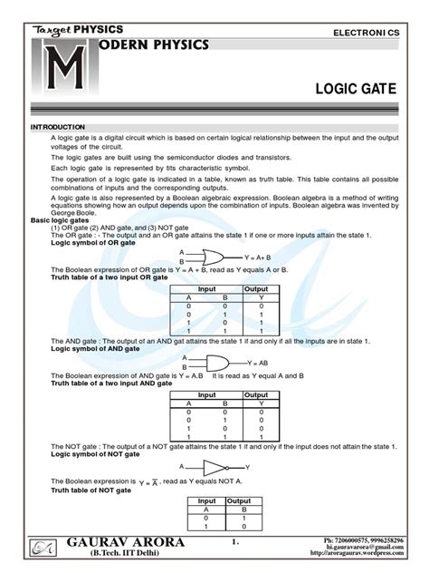 Logic Gates By Gaurav Arora Target Physics Pdf Logic Gate