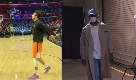 Broken Nose Face Mask Devin Booker and Trench Coat Chris Paul Are Born Before Clippers vs Suns ...