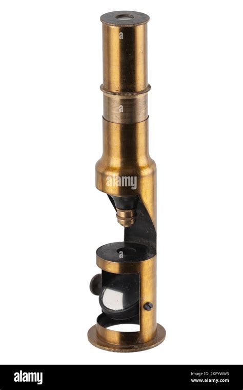 Vintage Brass Microscope Small Hand Microscope From The 20th Century Isolated On White