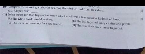 Ii Complete The Following Analogy By Selecting The Suitable Word From T
