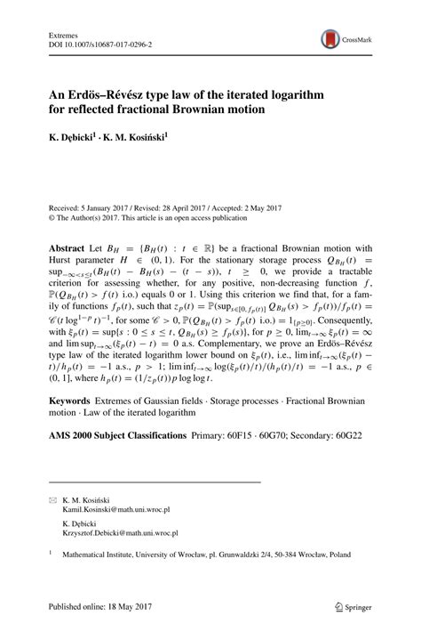 Pdf An Erdösrévész Type Law Of The Iterated Logarithm For Reflected