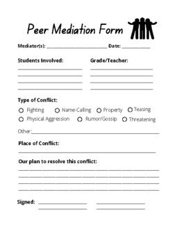 Peer Mediation Form By For The Love Of School Counseling Tpt