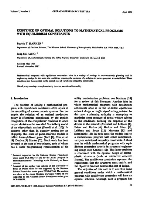 Pdf Existence Of Solutions To Mathematical Programs With Equilibrium