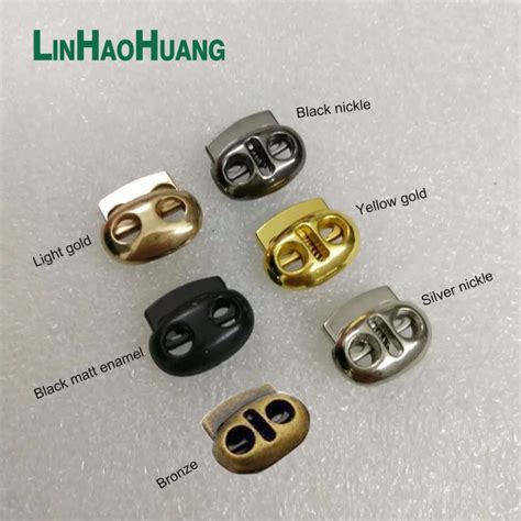 50pcs Lot Small Oval Metal Alloy Stoppers Toggle Cord Locks Drawstring Lock With Two Holes