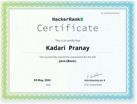 pranay kadari on linkedin completed certification in hakerrank of java