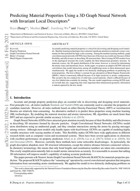 Pdf Predicting Material Properties Using A 3d Graph Neural Network With Invariant Local
