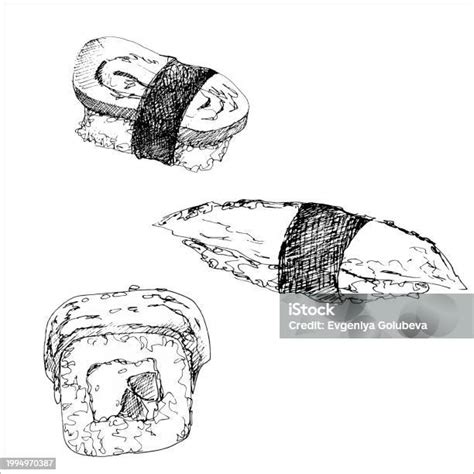 해산물 벡터 일러스트 레이 션 일본 전통 스시 사시미 계란과 밥 문어 연어를 곁들인 초밥 그려진 그래픽입니다 메뉴 레스토랑