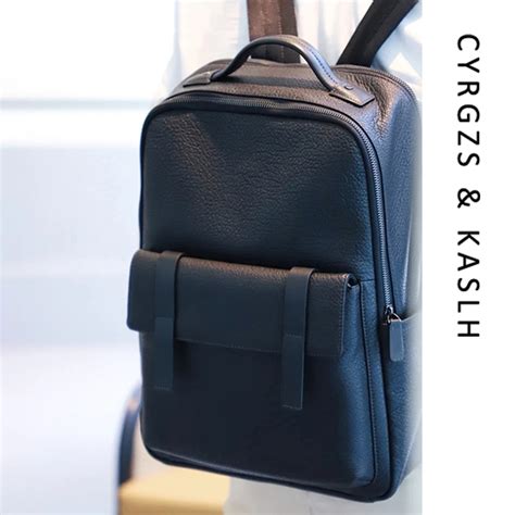 真皮商务背包男士牛皮通勤电脑男款皮质书包旅行笔记本双肩包男包 虎窝淘