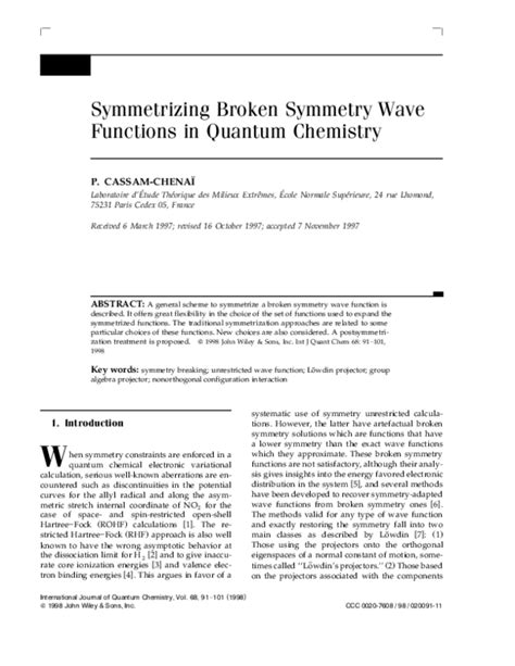 Pdf Symmetrizing Broken Symmetry Wave Functions In Quantum Chemistry