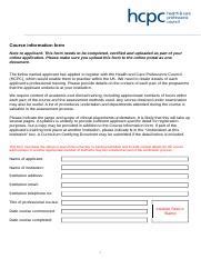 Hcpc Course Information Form Docx Course Information Form Note To Applicant This Form Needs
