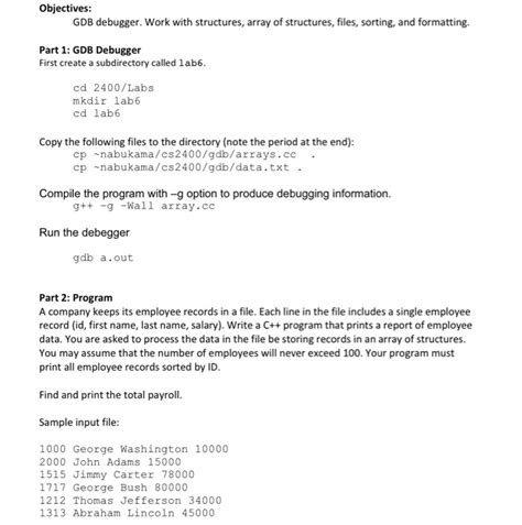 Solved Objectives GDB debugger. Work with structures, array | Chegg.com