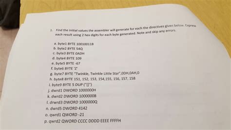 solved for ea find the initial values the assembler will